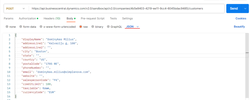 Dynamics BC Requests with Postman