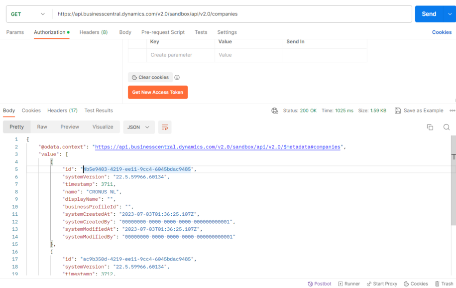Dynamics BC Requests with Postman